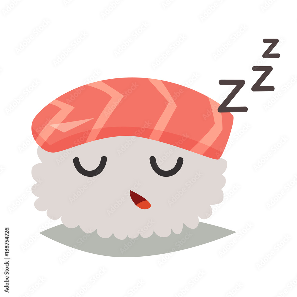 Sashimi sleeping emoji vector illustration. Cute sushi emoticon icon ...