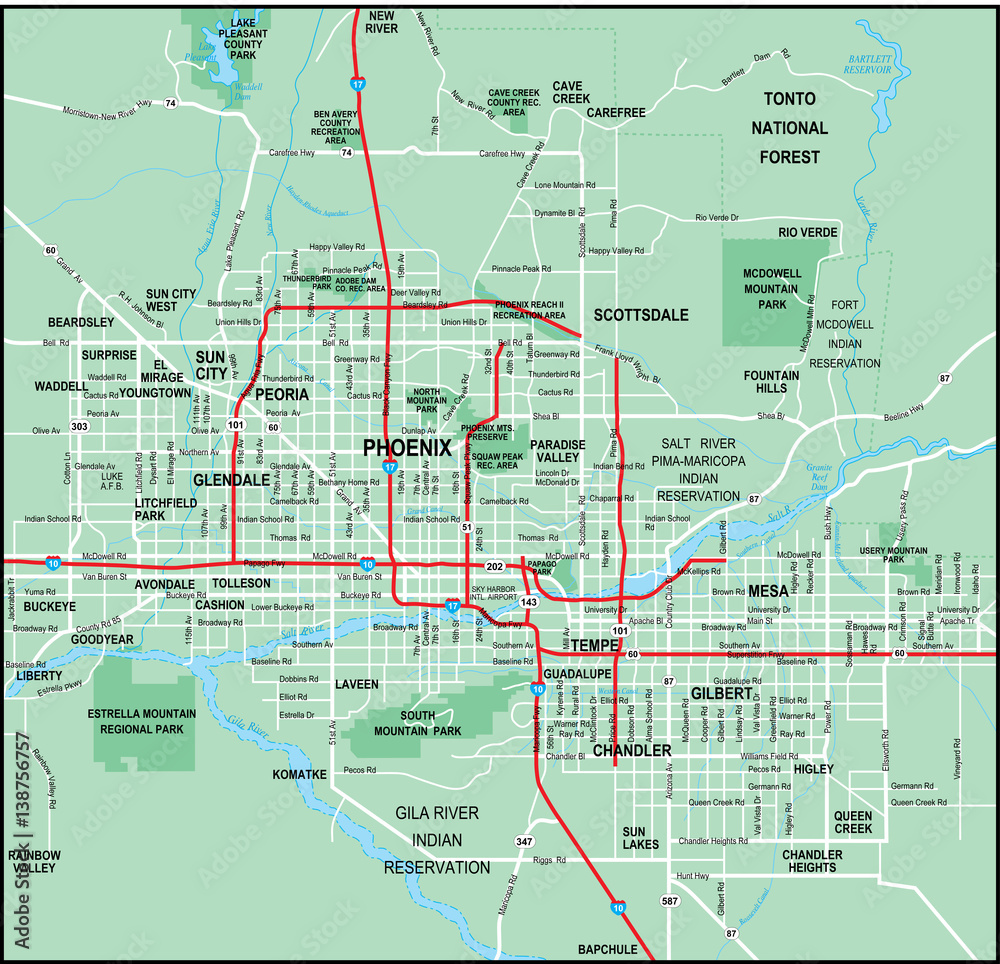 Phoenix Area Map Stock Vector | Adobe Stock