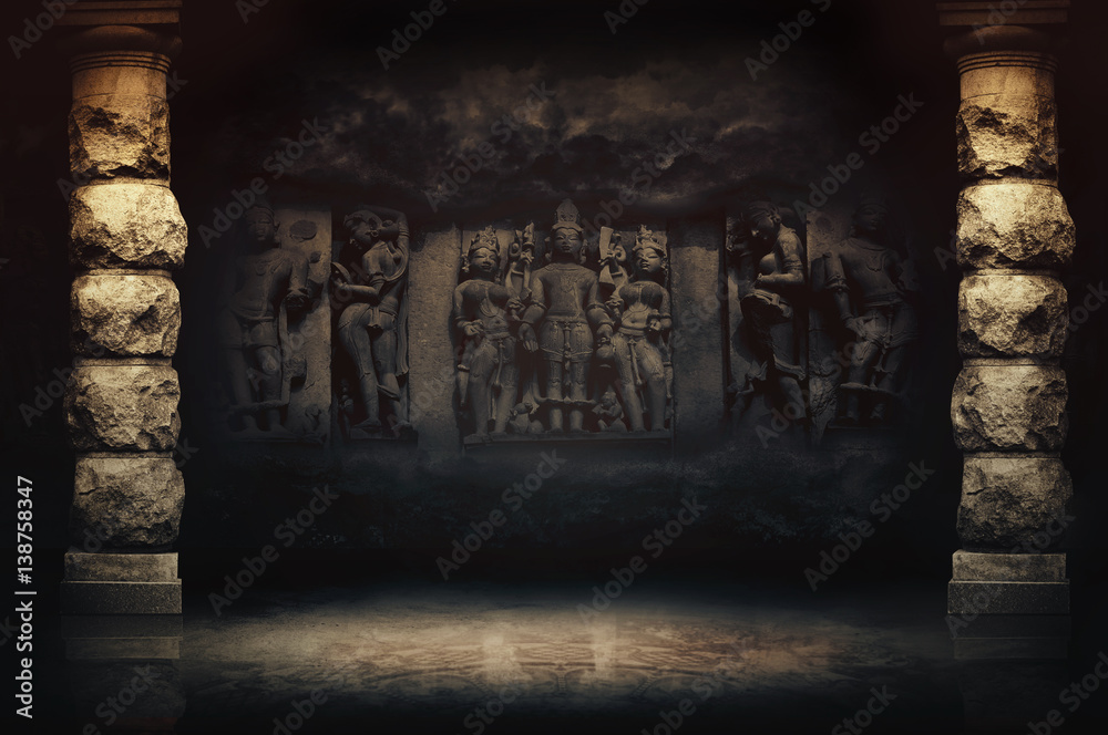 Sculptures of loving couples, illustrating the Kama Sutra on walls of ...