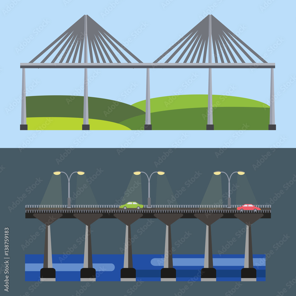 Modern bridge flat pictogram business architecture urban city travel ...