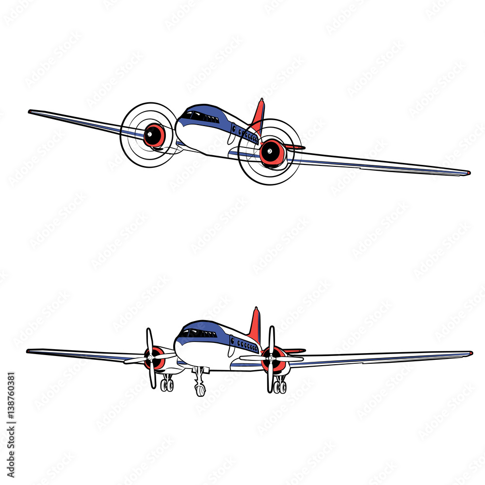 Vector illustration passenger propeller aircraft in the static state ...