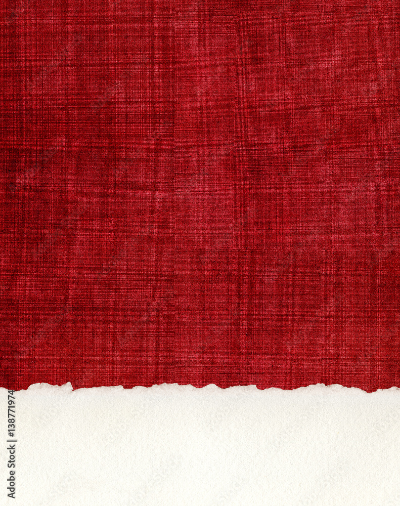 Deckled Paper Edge on Red Cloth. A section of deckled edge paper on a ...