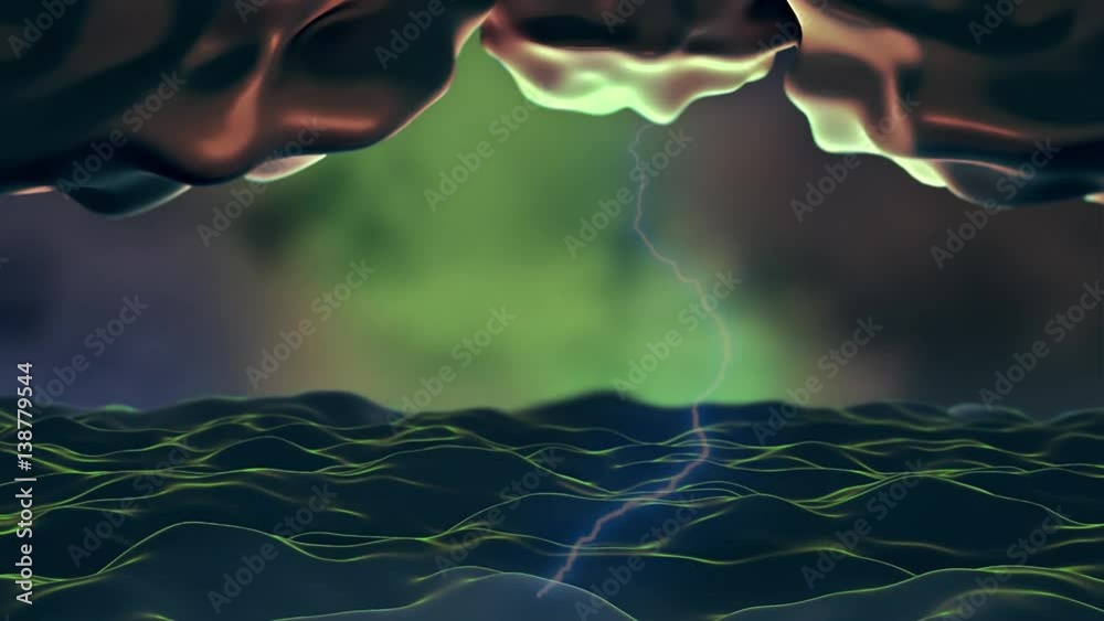 Dramatic thunderstorm lightning against dark cloudy sky. Seamless ...