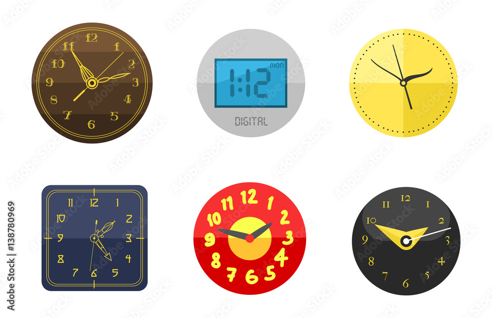 Wall clock circle sign with chronometer pointer collection and deadline ...