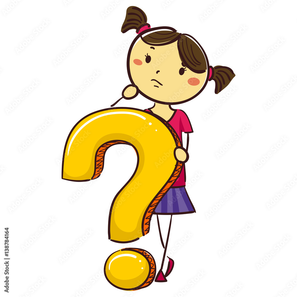 Vector Illustration of Stick Kid Girl with Question Mark Symbol Stock ...