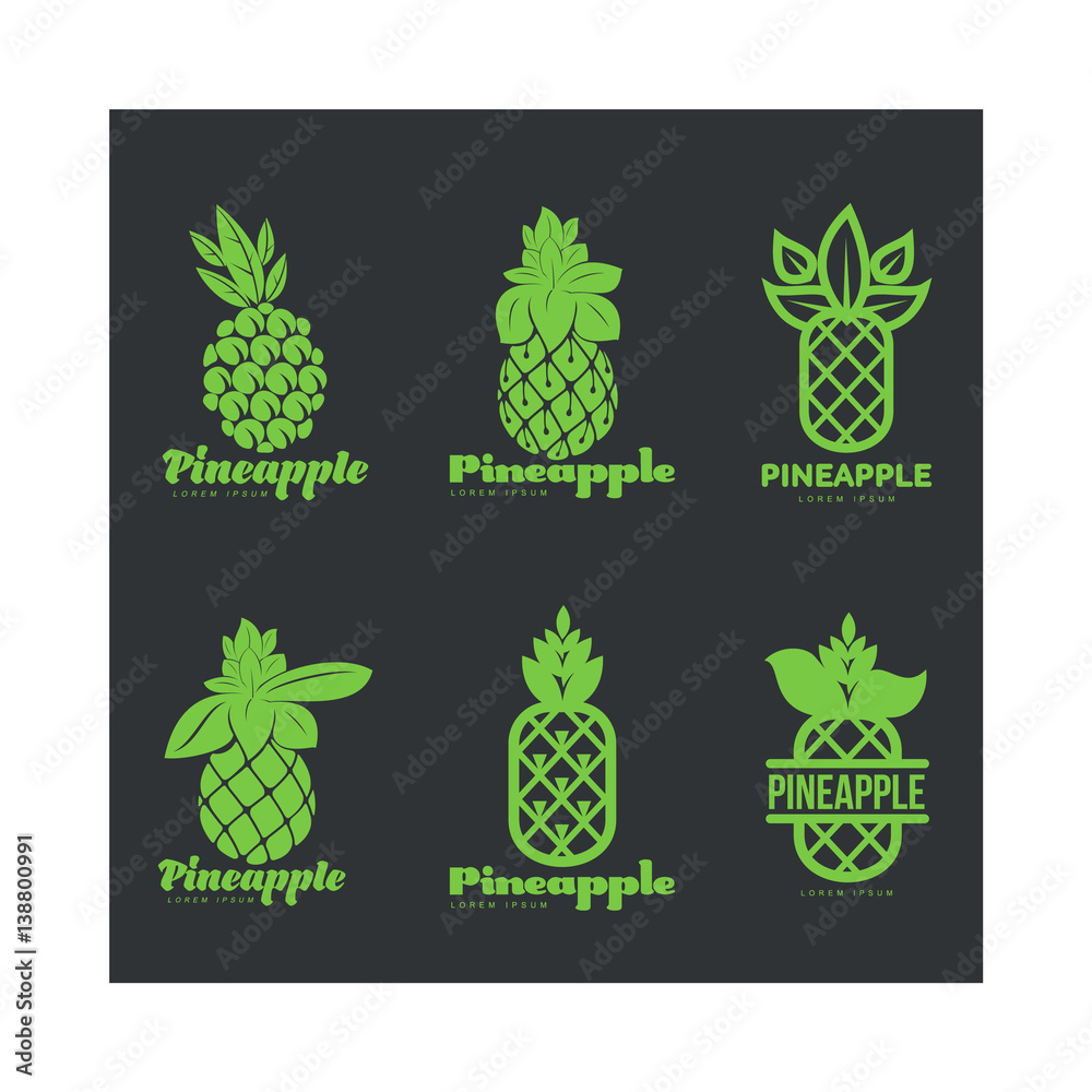 Set of green graphic pineapple logo templates, vector illustration ...
