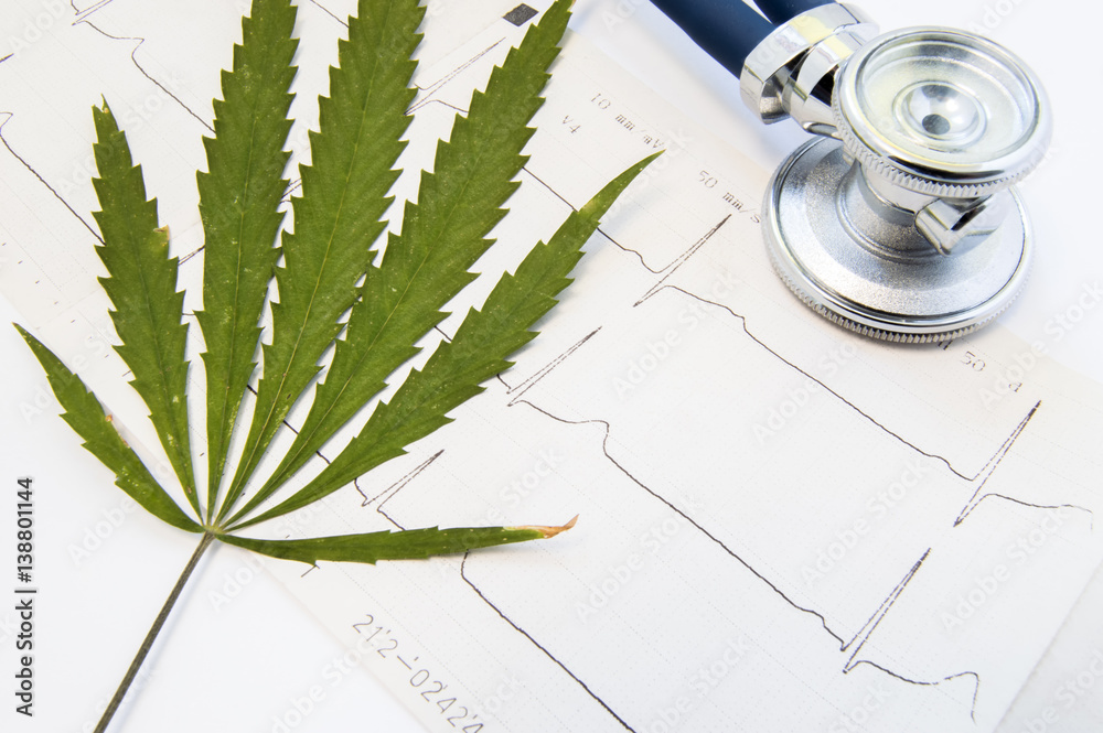 Marijuana or cannabis and heart rate. Green leaf of medical marijuana ...