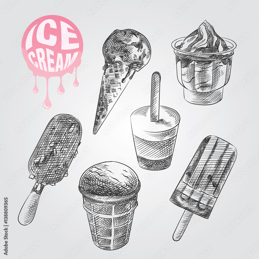 Set of hand drawn sketch ice cream isolated on white background and ...