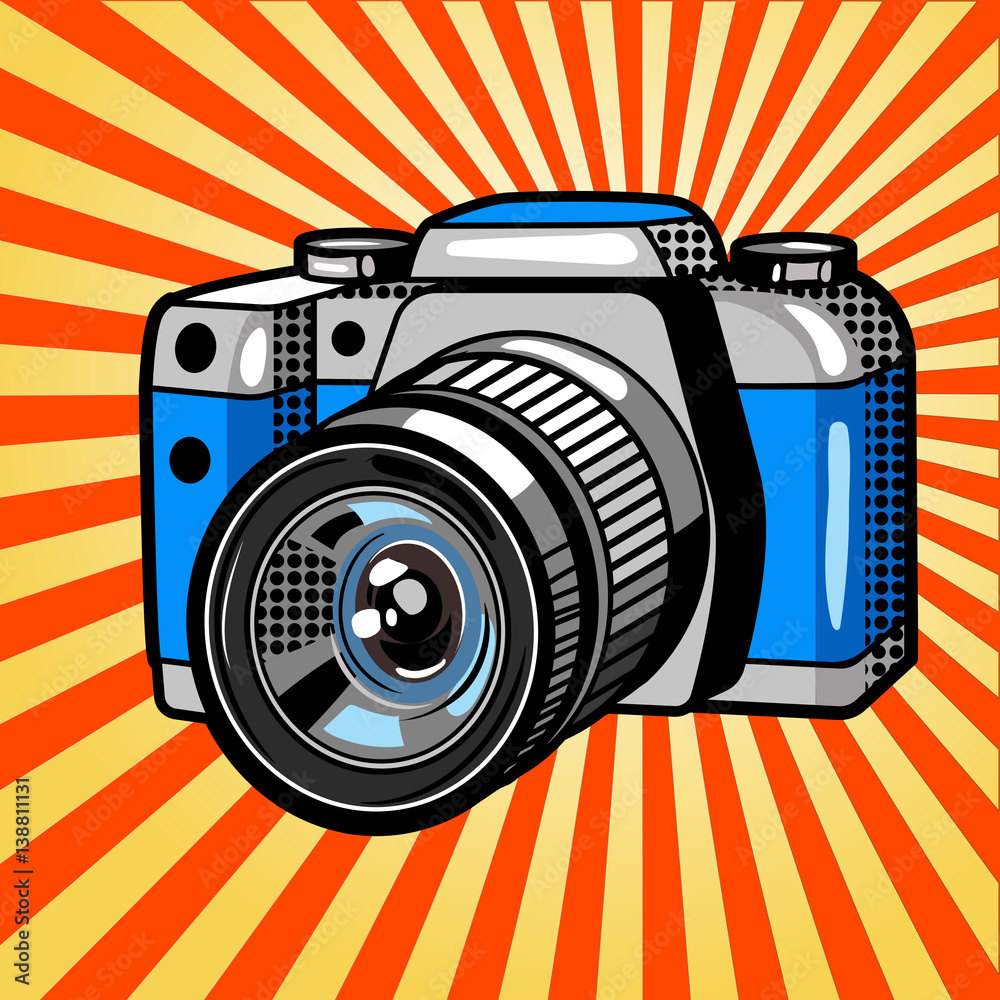 Camera comic book style vector Vektor Stok | Adobe Stock