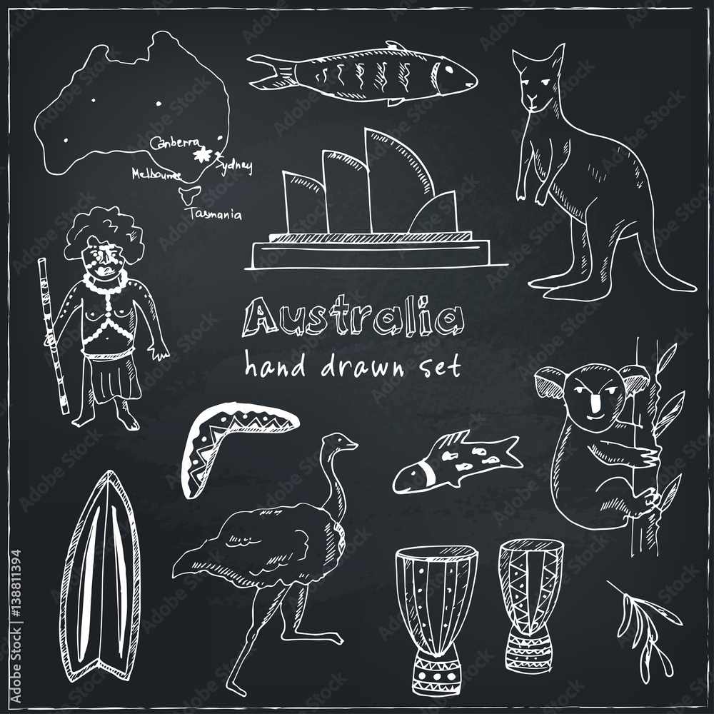 Collection of Australia doodle vector illustrations Stock Vector ...