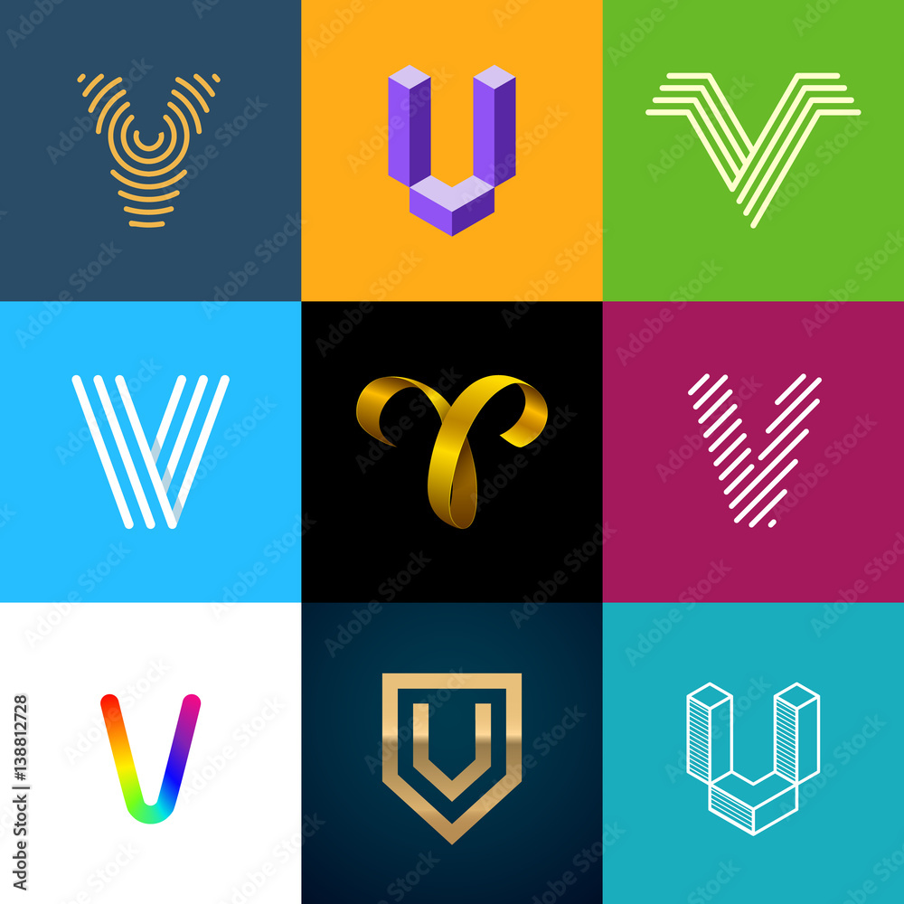 Letter "V" big logo pack. Creative vector monograms. Striped, ribbon ...