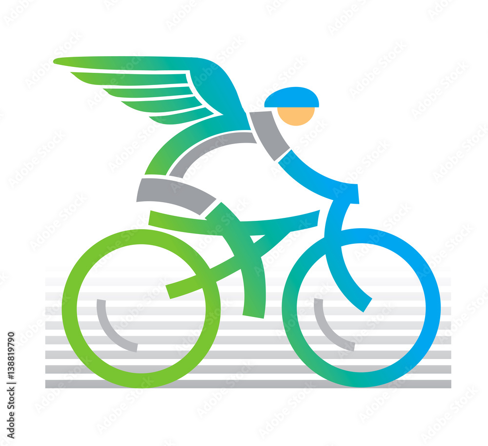 Cyclist with wings. Colorful cyclist icon with wings. Vector available ...
