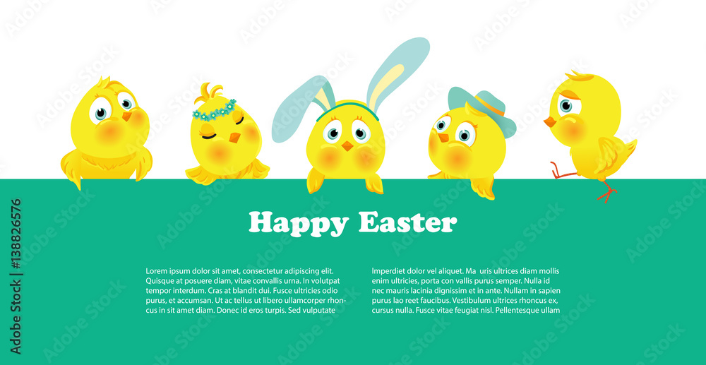 Easter border, background with funny cute chickens Stock Vector | Adobe ...