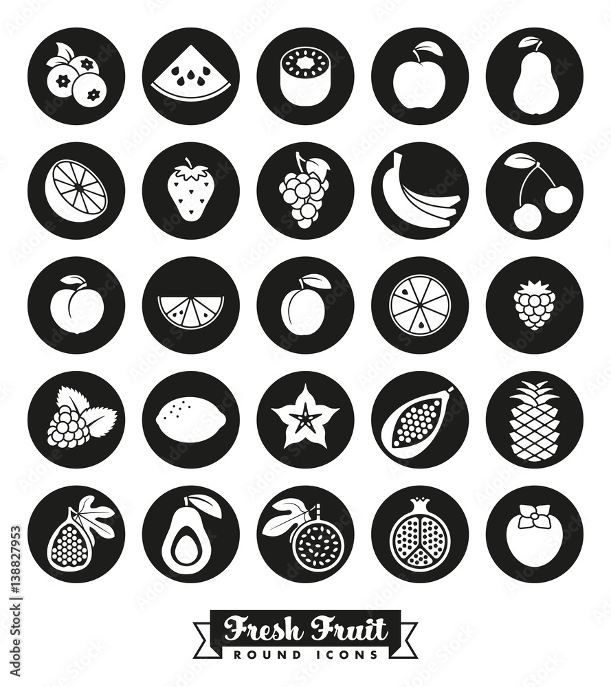 Fruit Round Icon Vector Set. Collection of 25 fruit vector icons ...