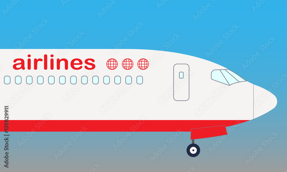 Airplane nose. Airplane side view. Passenger plane or aircraft flat ...