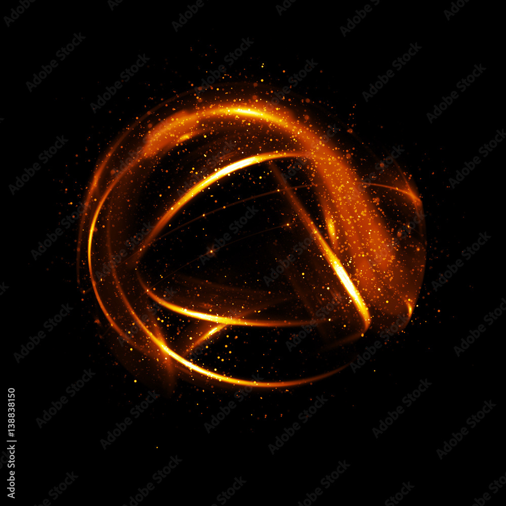 3D Atom luminous nuclear model on dark background. Glowing energy balls ...