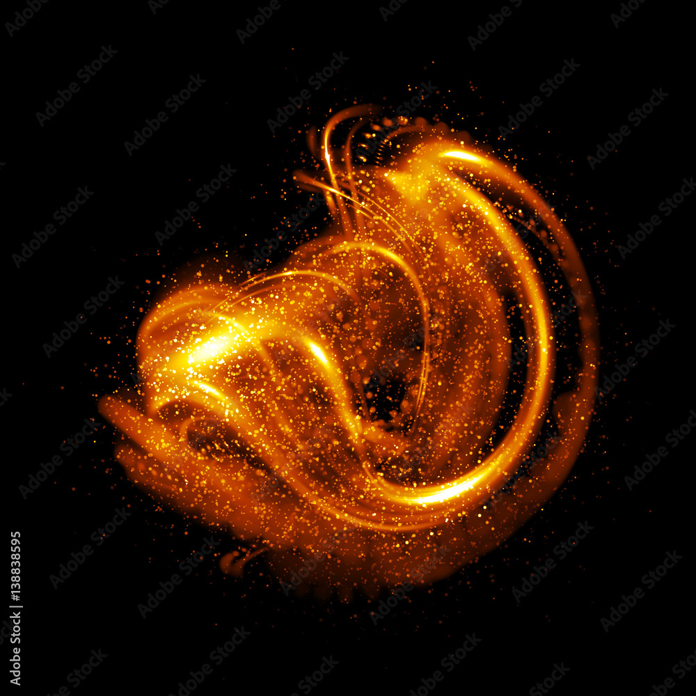 3D Atom luminous nuclear model on dark background. Glowing energy balls ...