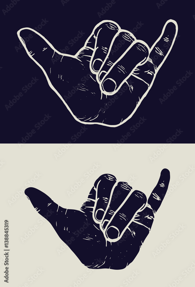 shaka sign - vintage realistic surf hand gesture Stock Vector | Adobe Stock