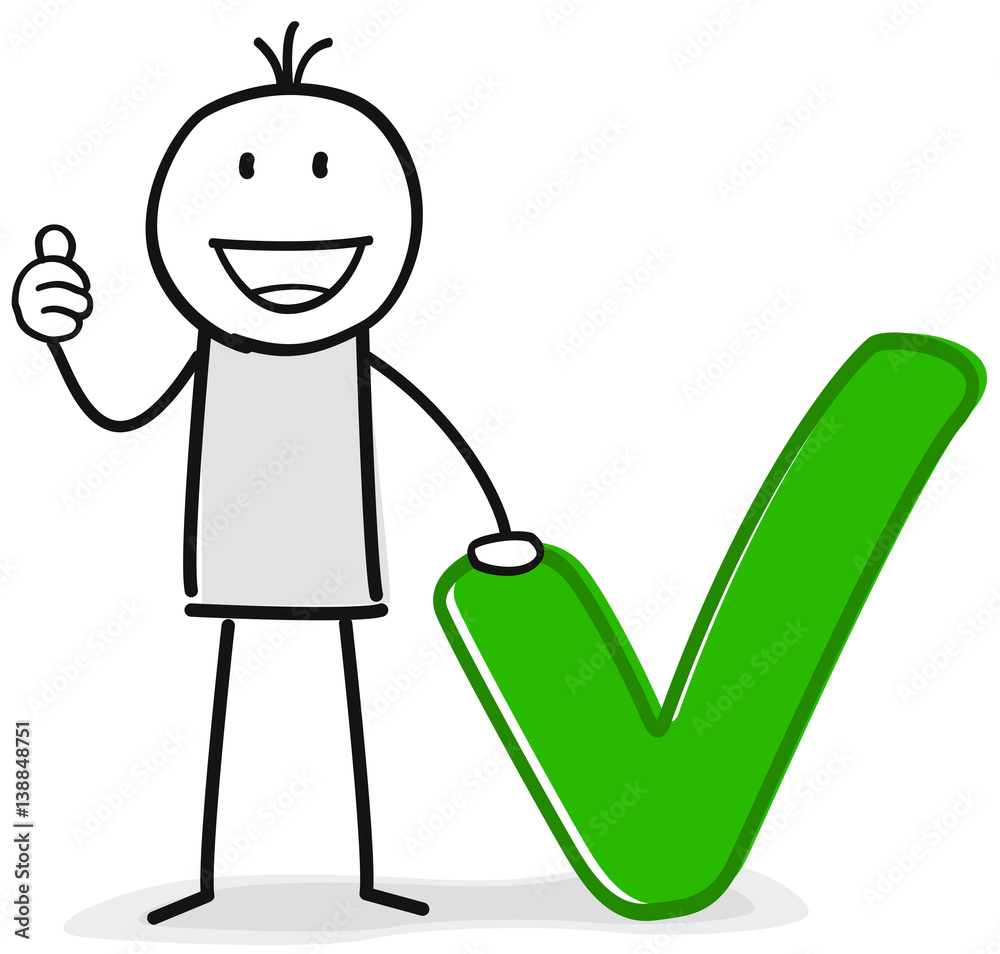 Figur mit grünem Haken und Daumen nach oben Stock Vector | Adobe Stock