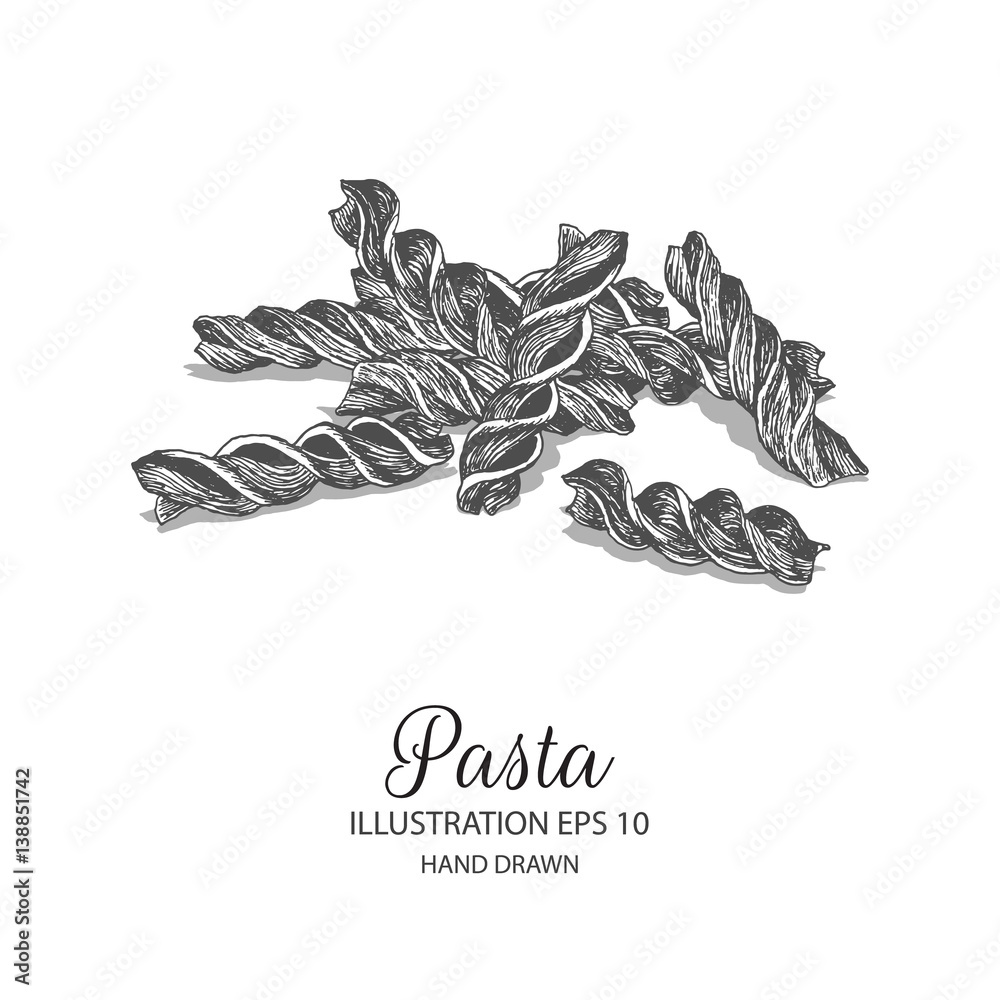 Pasta hand drawn illustration by ink and pen sketch. Isolated vector ...