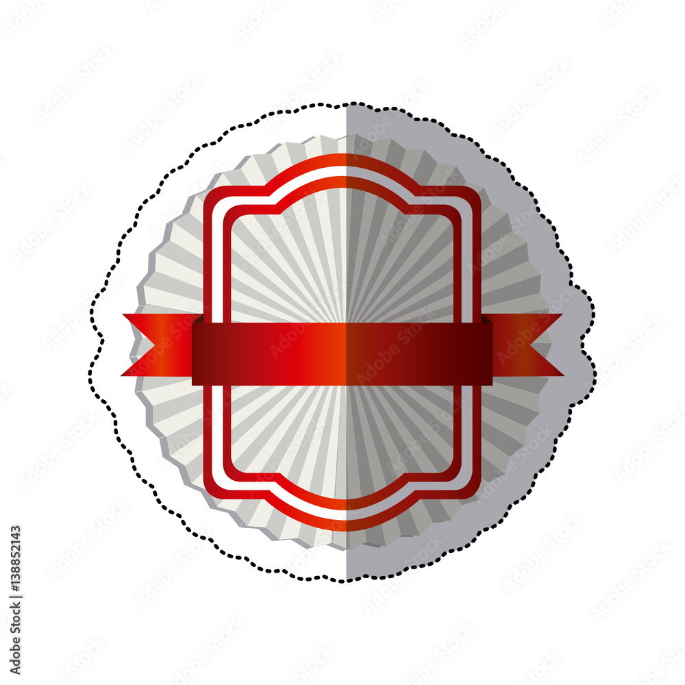 sticker radial background with red rectangle heraldic frame and ribbon ...