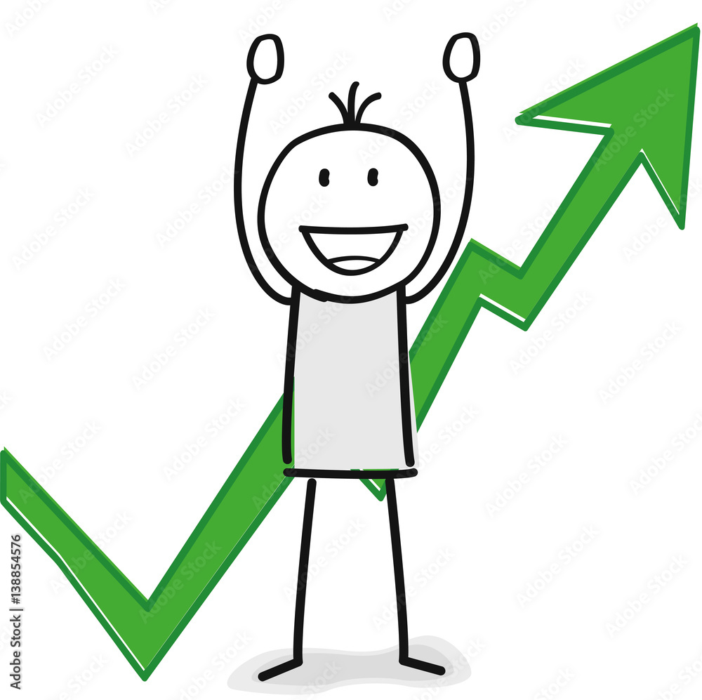 Figur jubelt und freut sich über steigende Aktien Kurse Stock ...