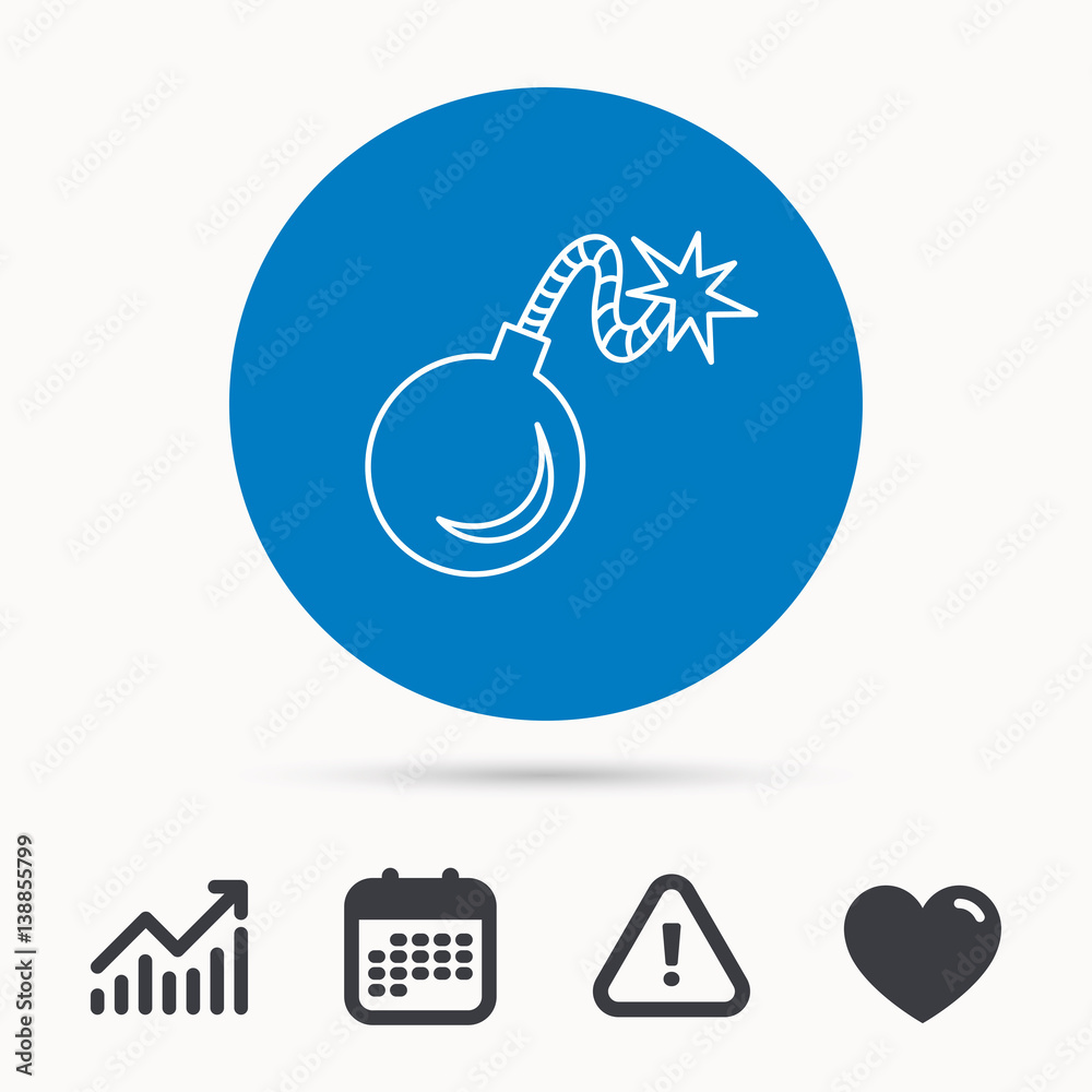 Retro bomb icon. Boom explode sign. Calendar, attention sign and growth ...
