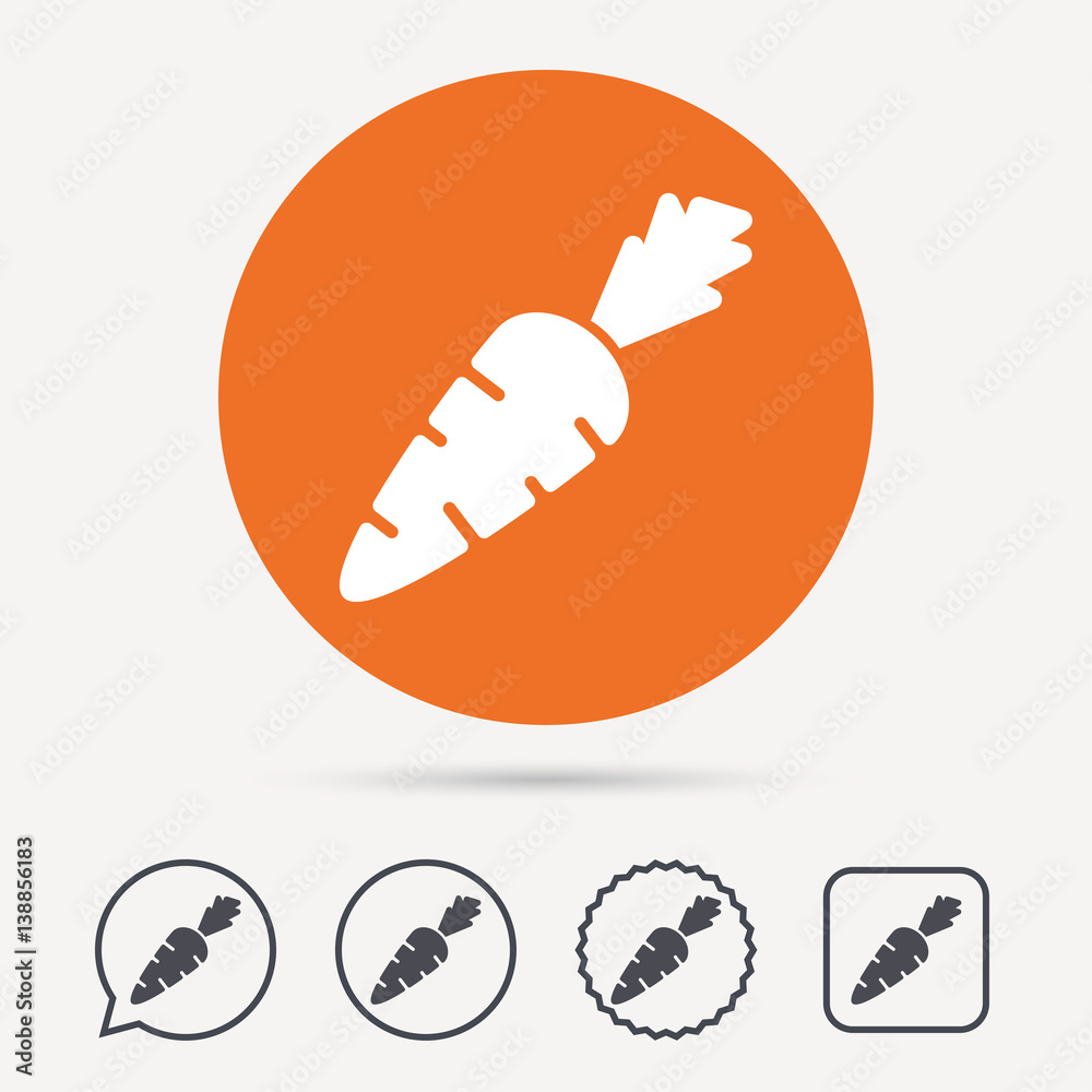 Carrot icon. Fresh natural vegetable symbol. Vegetarian food. Circle ...