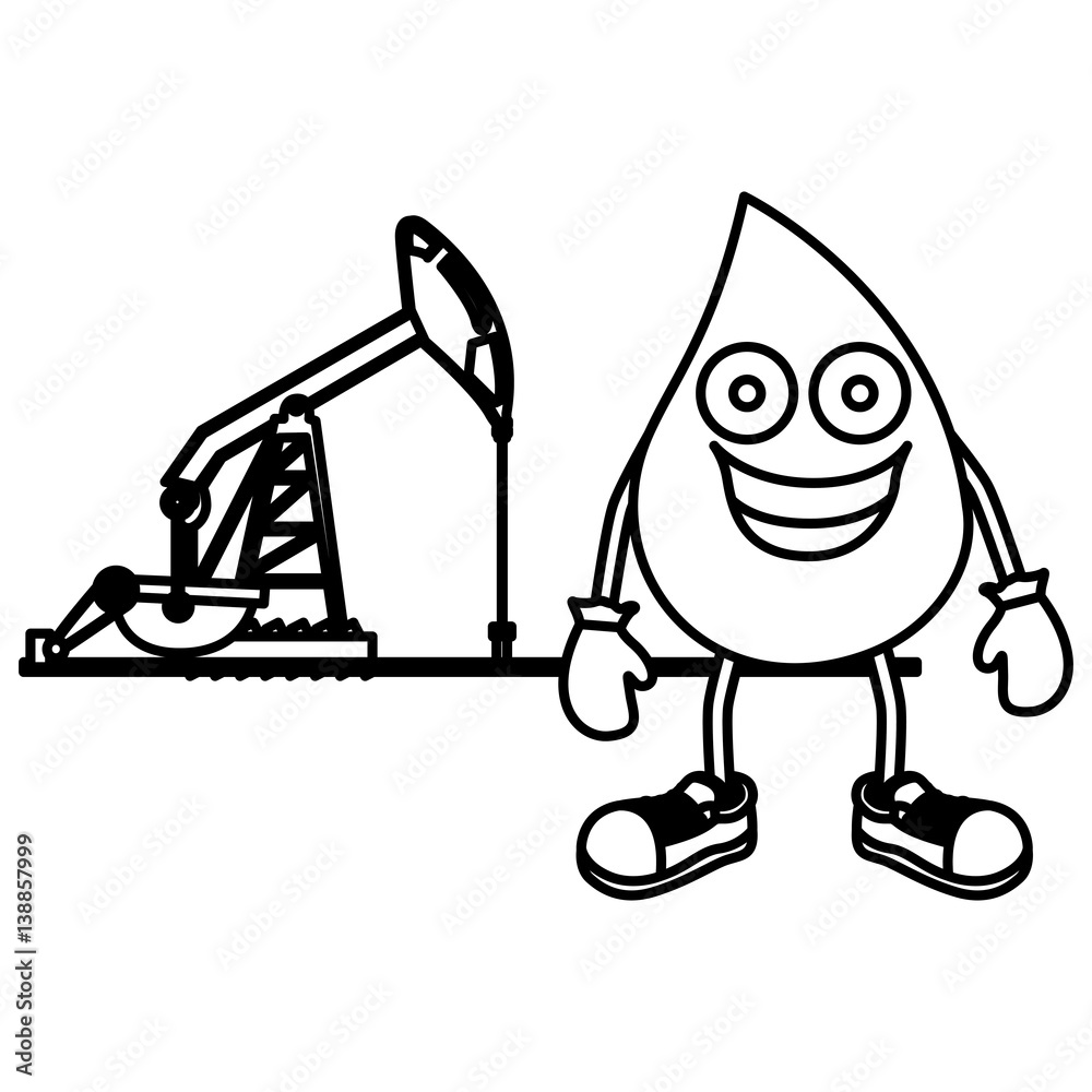 monochrome contour with animated drop of petroleum and background oil ...