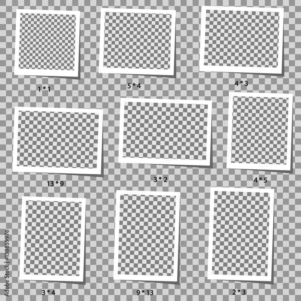 set of Square frames template with shadows isolated on transparent ...