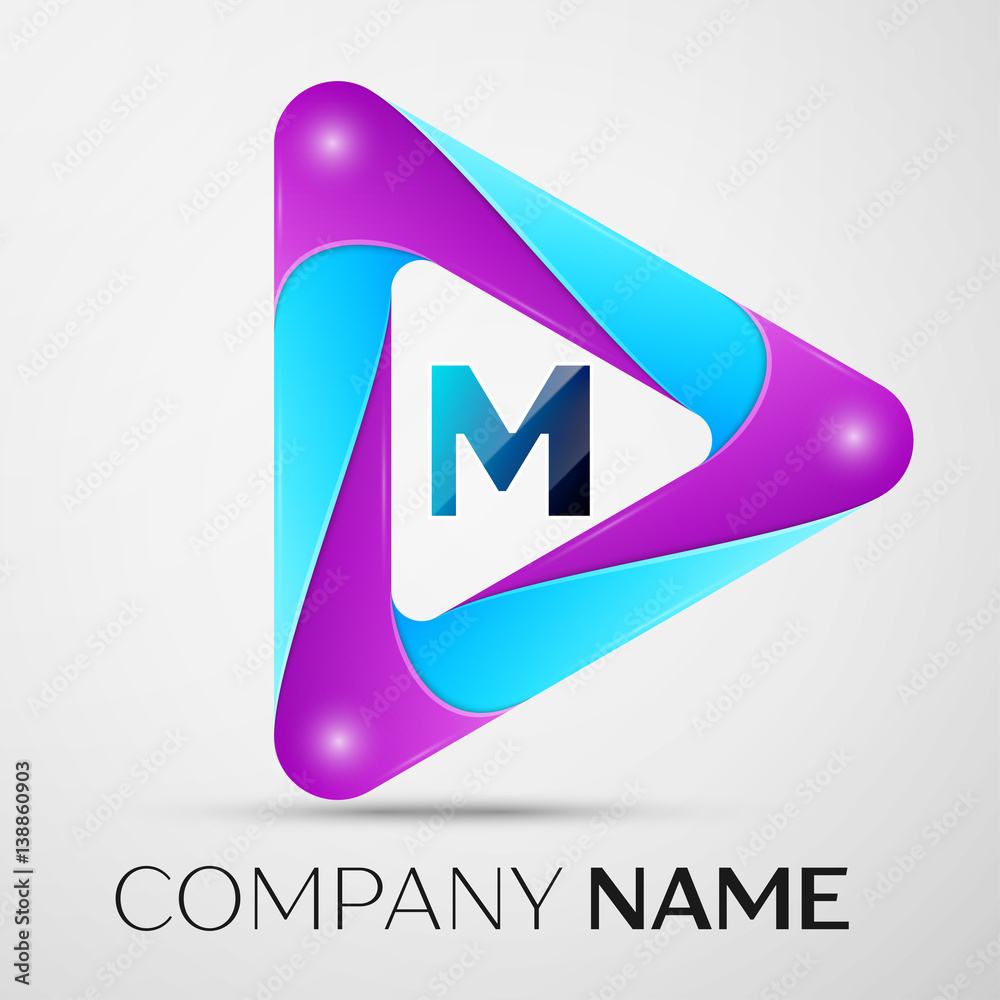 Letter M vector logo symbol in the colorful triangle on grey background ...