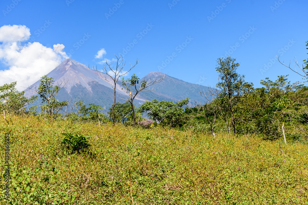 Active Fuego volcano puffs smoke with Acatenango volcano behind in ...
