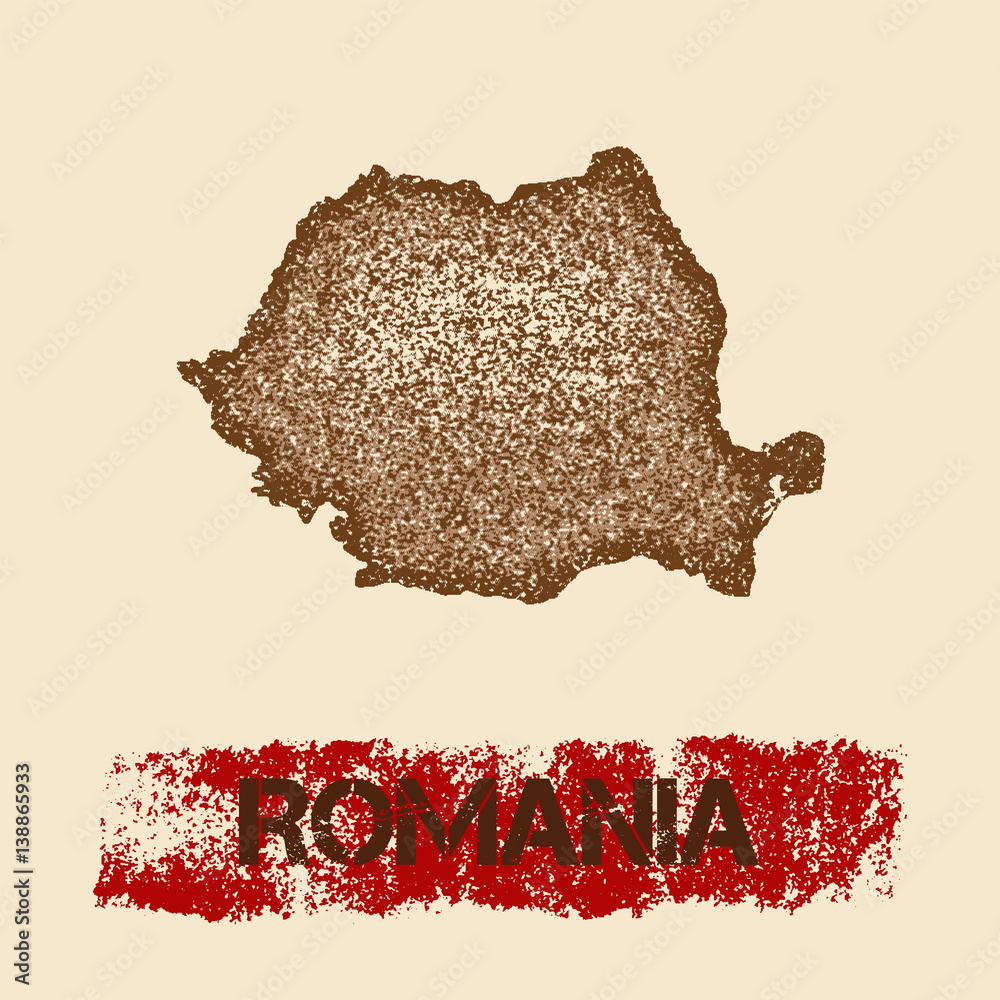 Romania distressed map. Grunge patriotic poster with textured country ...
