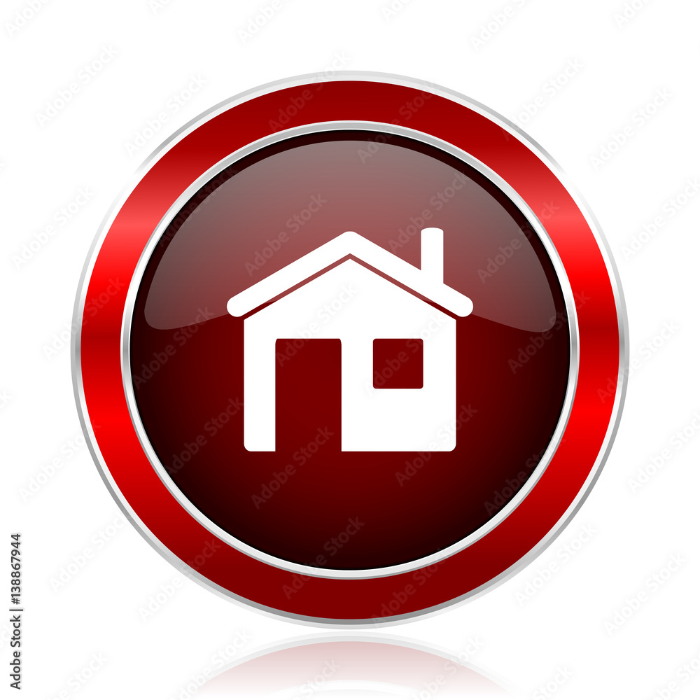 House red round glossy vector web icon. Circle modern design chrome ...