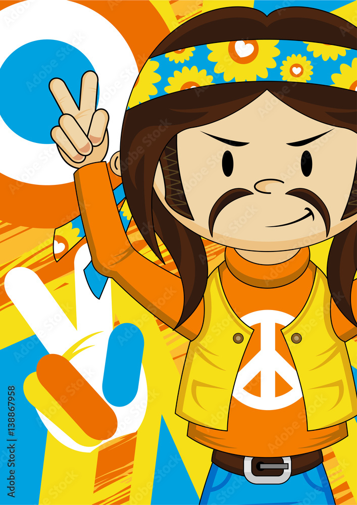 Cute Cartoon Sixties Hippie Stock Vector | Adobe Stock