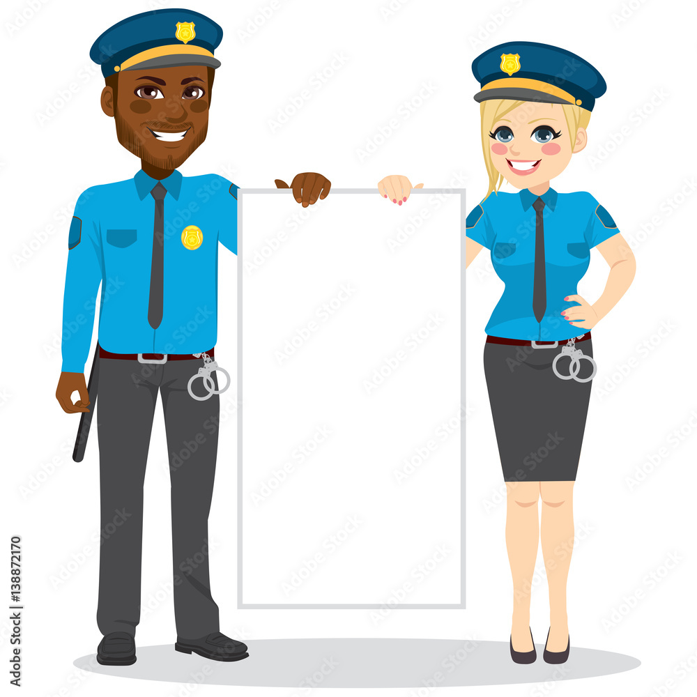 Police Officers standing holding white blank board Stock Vector | Adobe ...