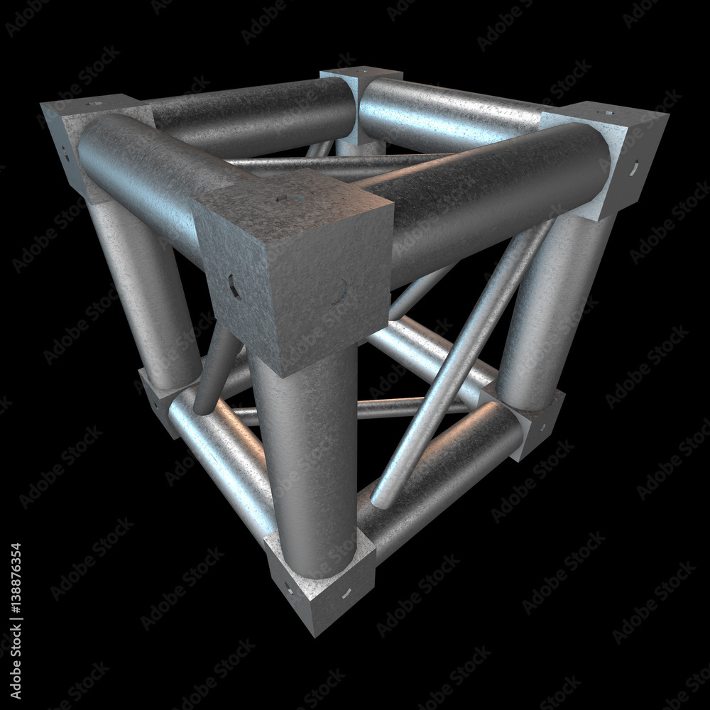 Steel truss girder cube element. 3d render on black Stock Illustration ...