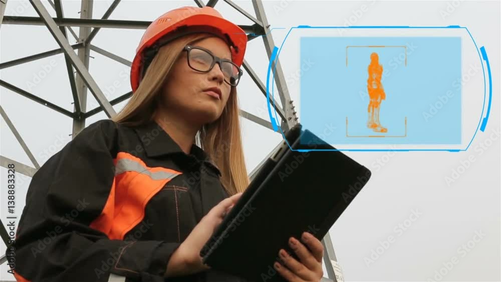 Woman engineer. A woman in a hard hat working in the energy producing ...