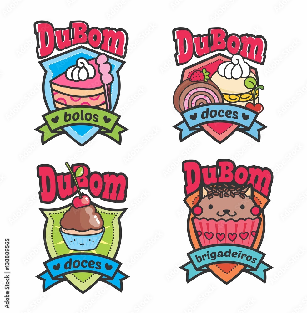 Logo, set logos, Etiquetas, tags. adesivos doces, docinhos, doce, logos ...