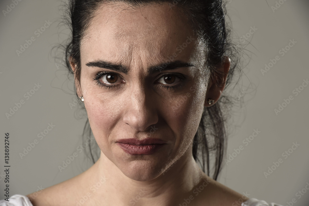 beautiful and sad woman crying desperate and depressed with tears on ...