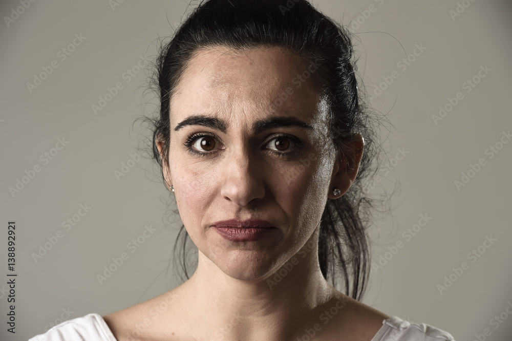 beautiful and sad woman crying desperate and depressed with tears on ...