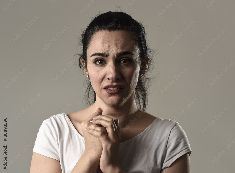 beautiful and sad woman crying desperate and depressed with tears on ...
