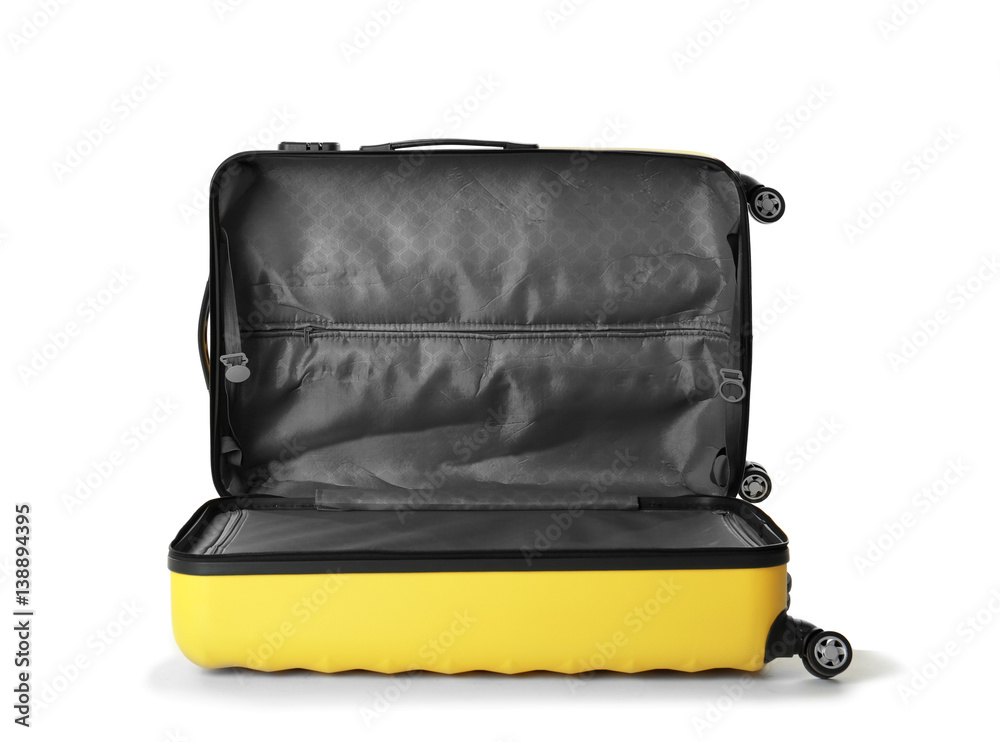 Opened traveler bag, isolated on white Stock Photo | Adobe Stock