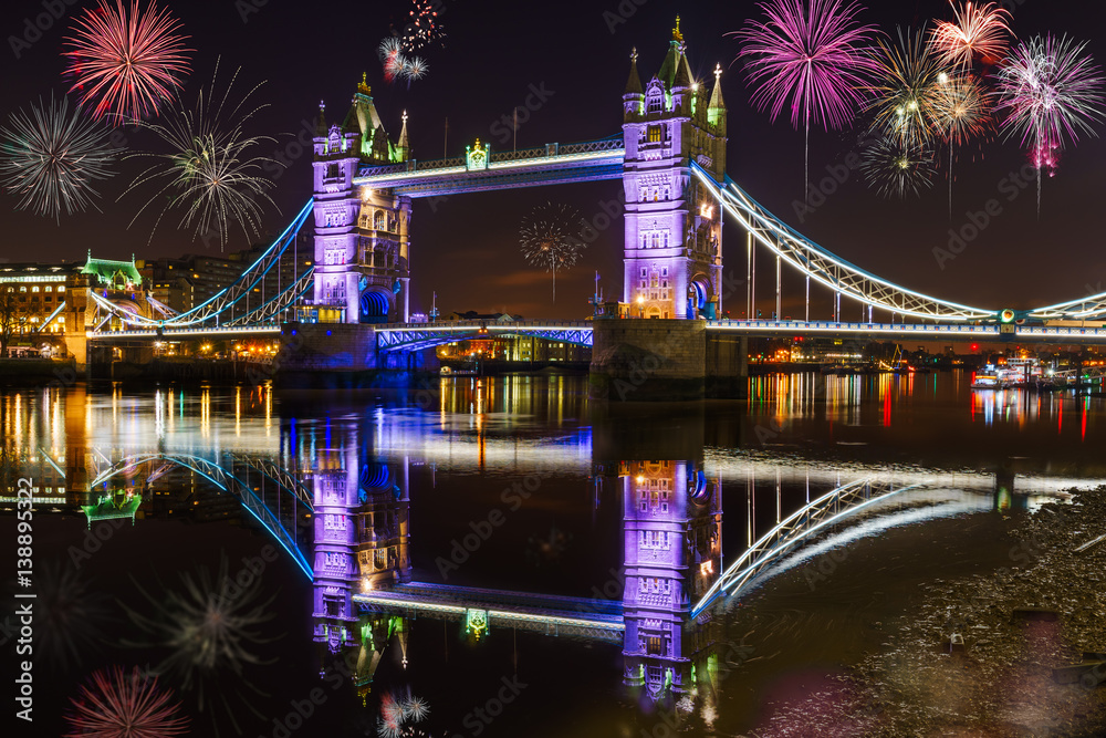 Poster Tower Bridge with fireworks – Wall Art | UkPosters