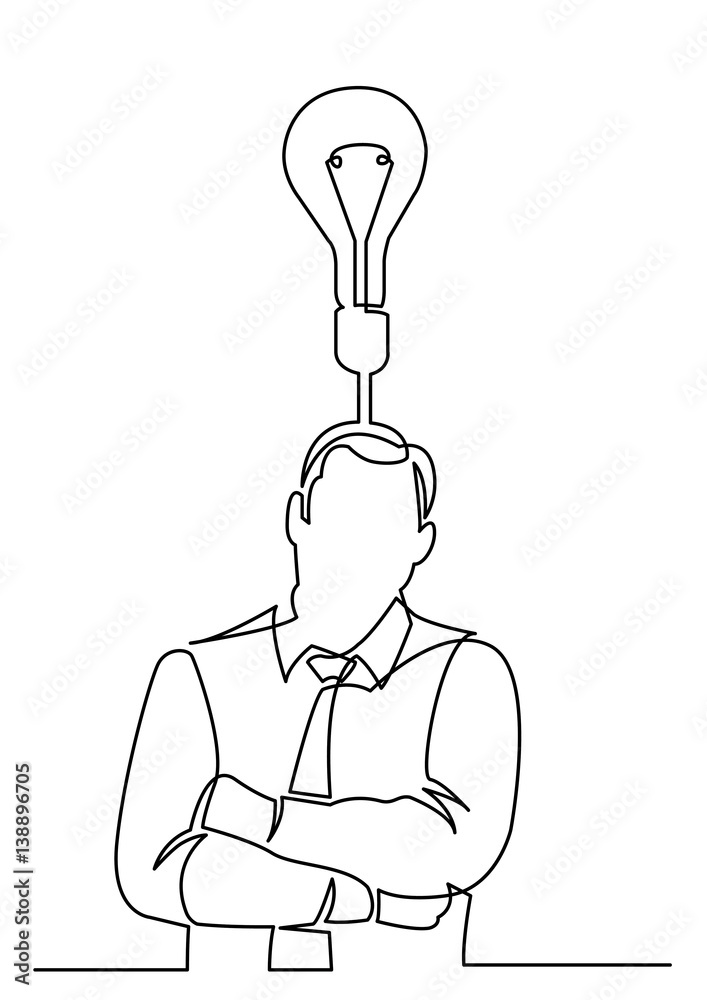 continuous line drawing of businessman thinking about idea Stock Vector ...