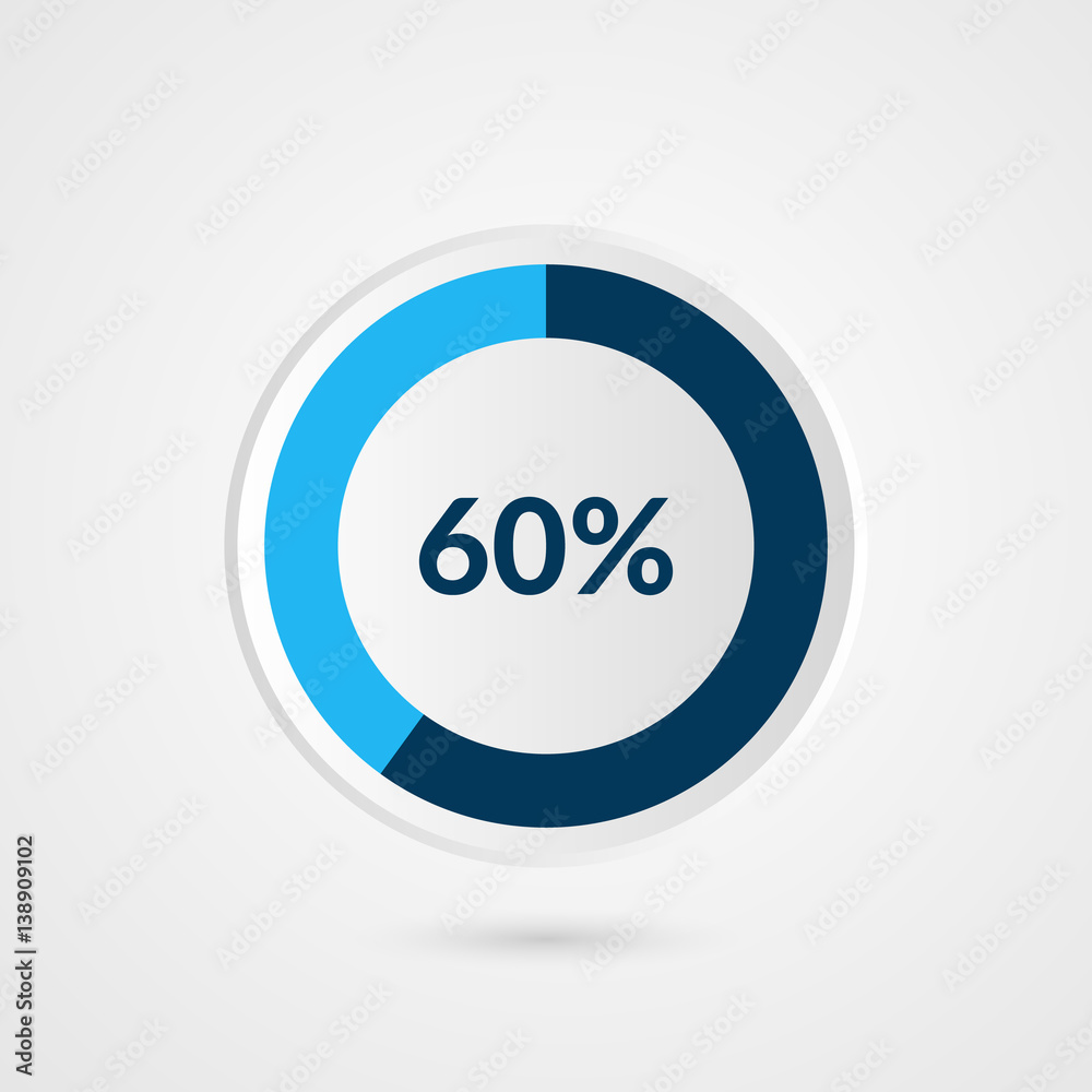 60 percent blue grey and white pie chart. Percentage vector ...