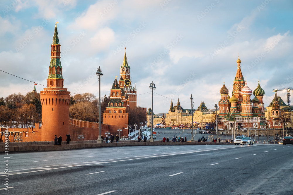 Kremlin and Cathedral of St. Basil at the Red Square in Moscow, Russia ...