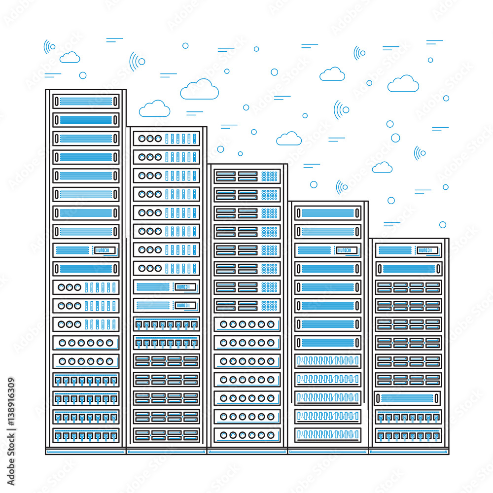 Vector high tech internet data center. Network equipment that is used ...