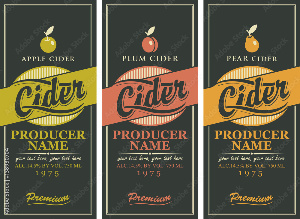 Set of three labels for a cider Stock Vector | Adobe Stock
