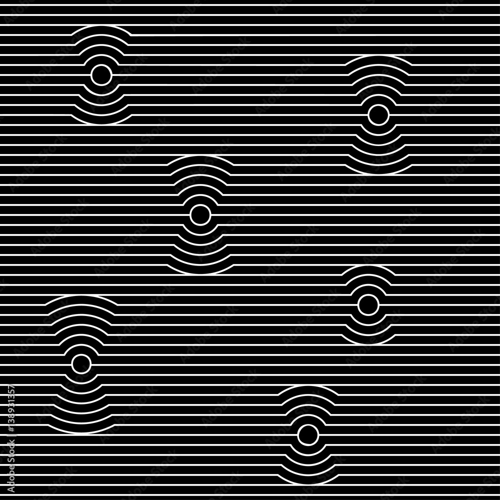 Abstract vector seamless moire pattern with waving circle lines ...